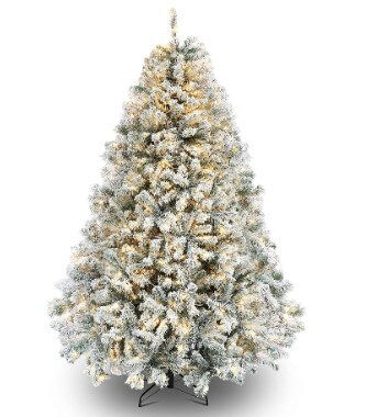 4.5ft Snow Flocked Artificial Christmas Pine Tree with LED Lights and ...