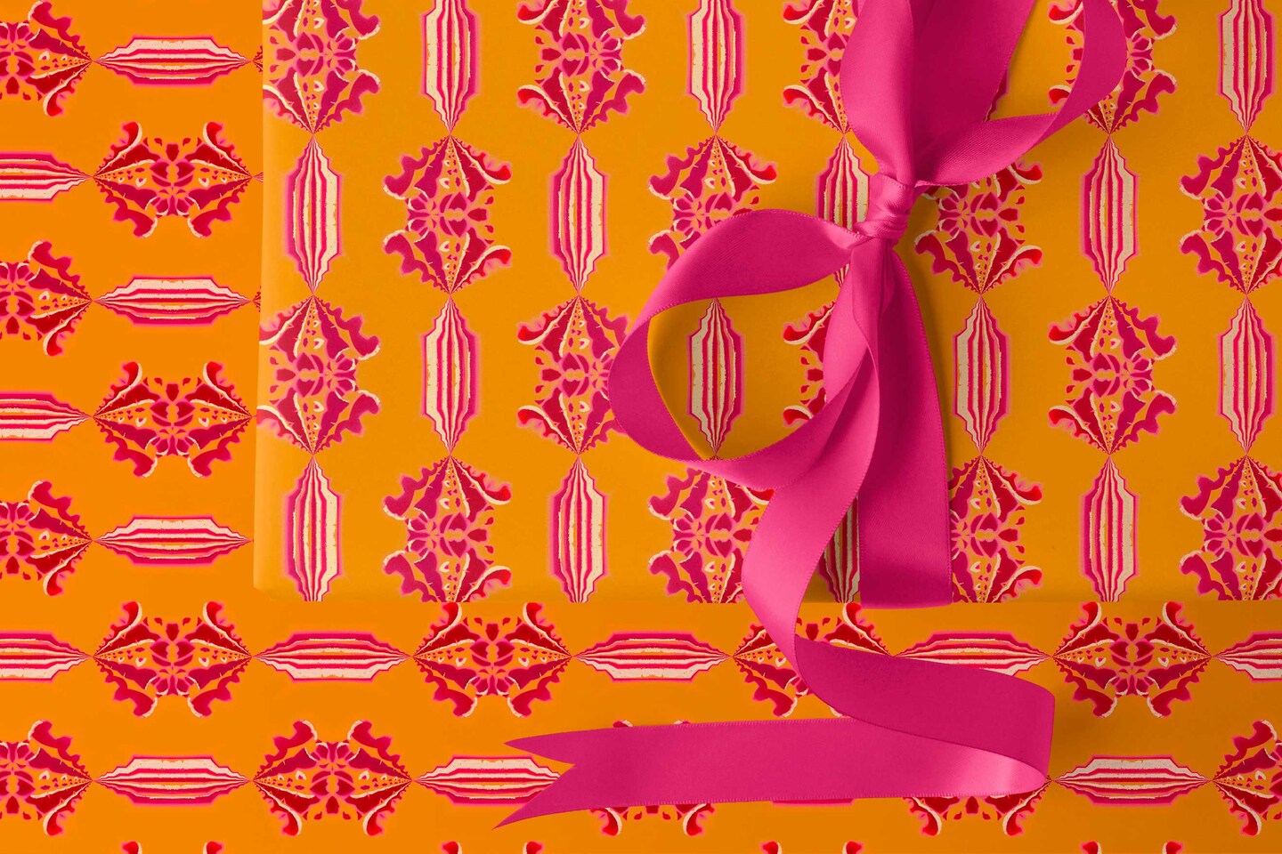 Gift Wrapping Paper Roll Metallic Gold Orange Magenta Pink Paper