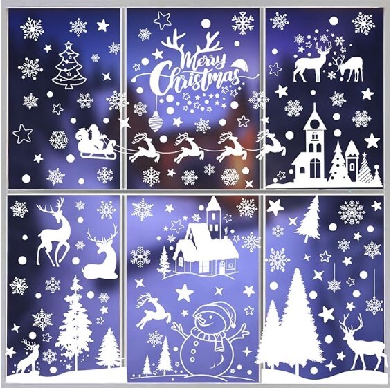 148 Pieces Christmas Snowflake Window Clings Stickers, Christmas Window ...