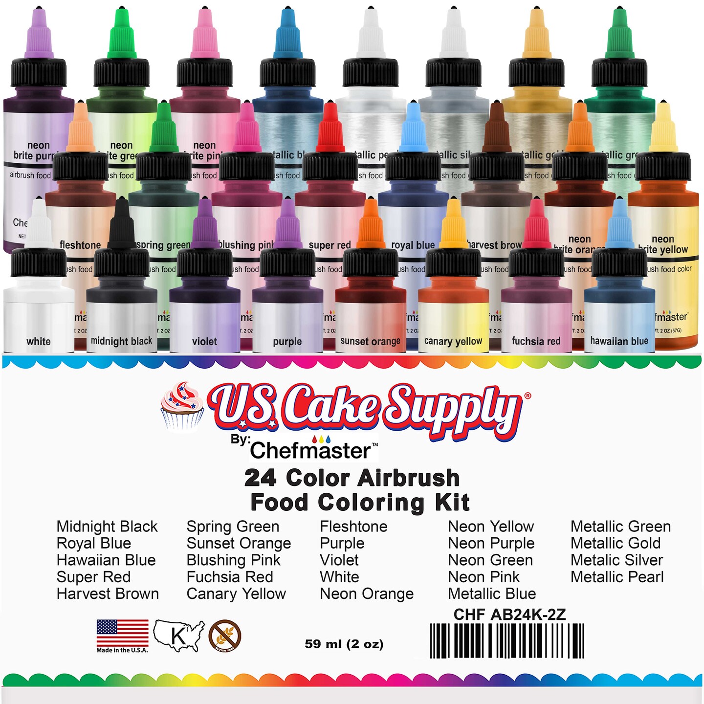 24 Color Deluxe Airbrush Cake Color Kit, 2 oz. Bottles | Michaels