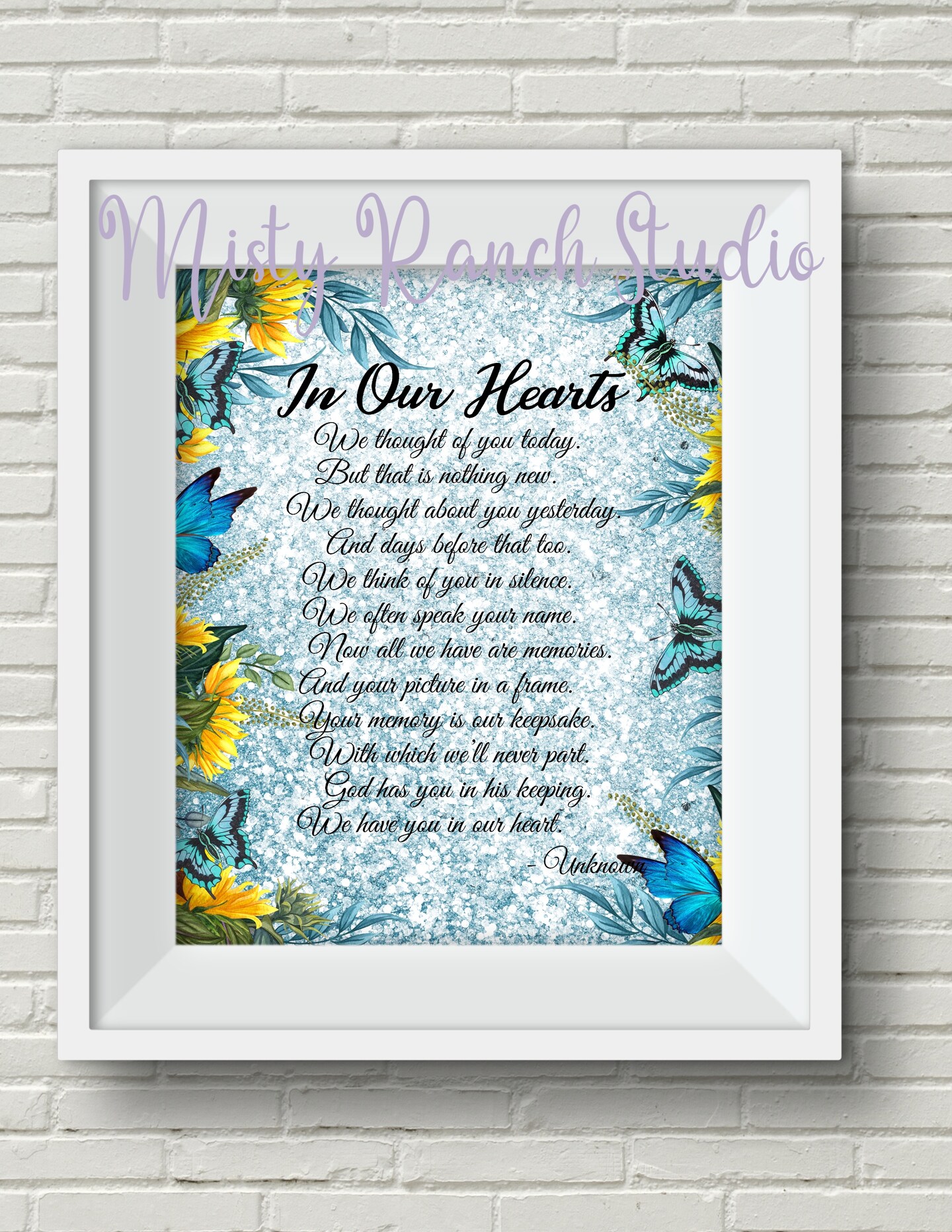 Memorial Remembrance Poem Art Print "In Our Hearts" UNFRAMED ...