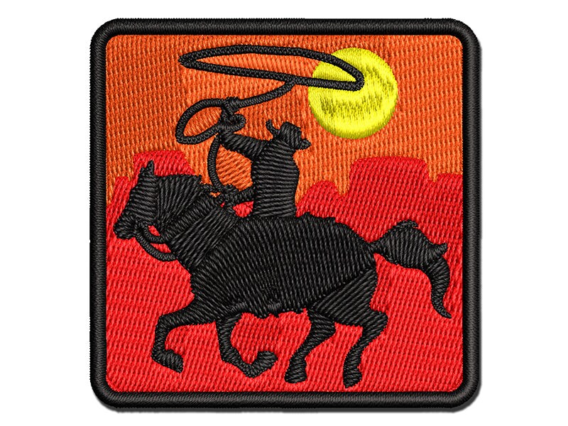 Cowboy on Horseback With Lasso Multi-Color Embroidered Iron-On or Hook ...