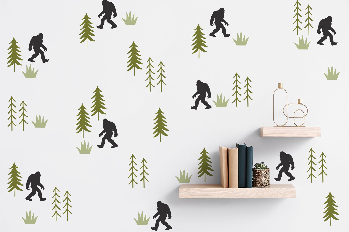 Bigfoot and Pine Trees Wall Decal Set, Sasquatch Decal, Kid Bedroom ...
