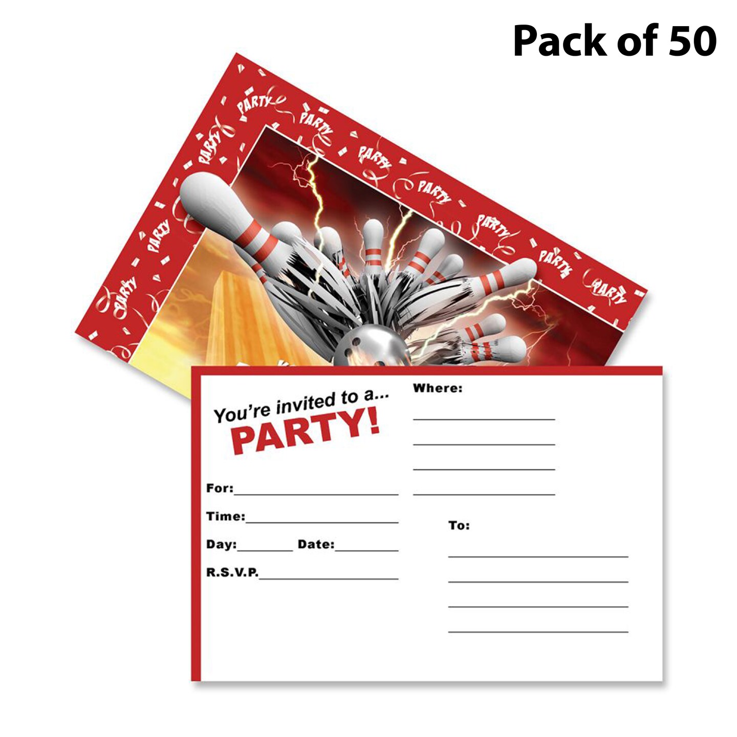 Party Postcard Invitations | Bowling Thunder 4 in x 6 in Plastic ...