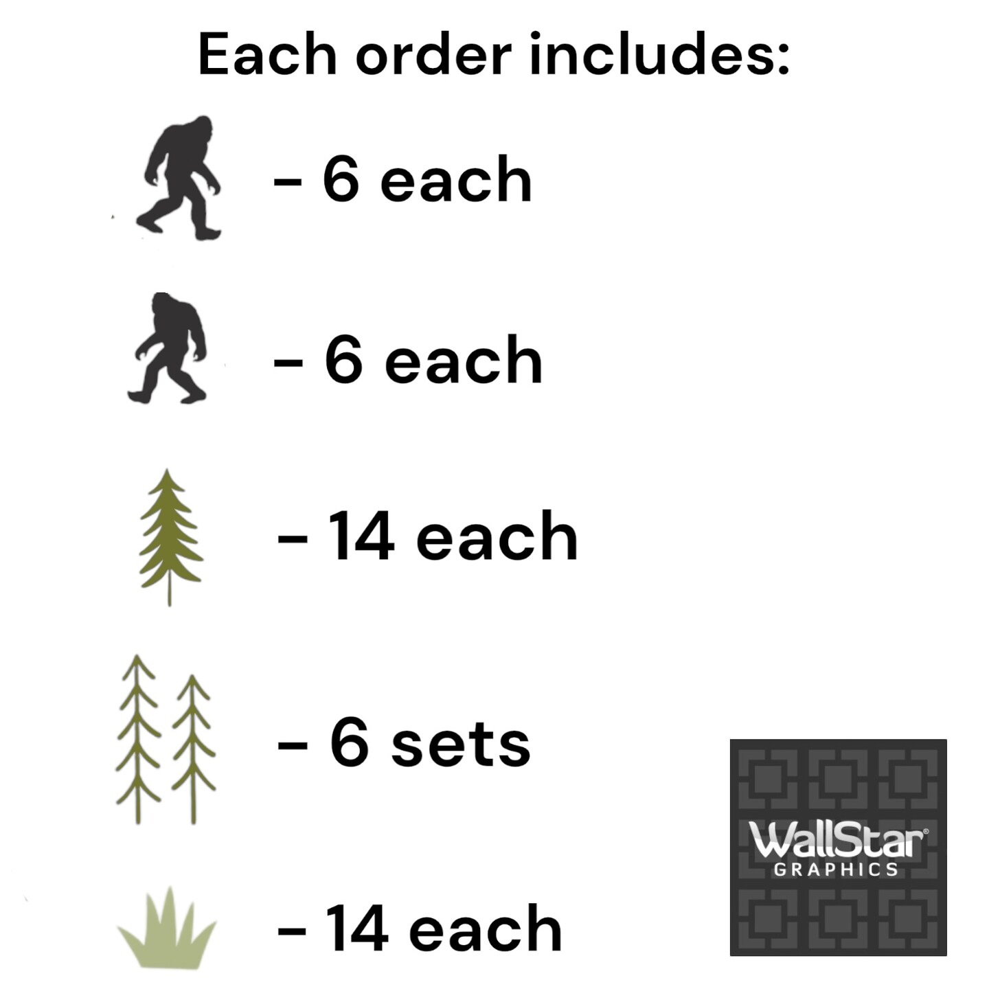 Bigfoot and Pine Trees Wall Decal Set, Sasquatch Decal, Kid Bedroom ...