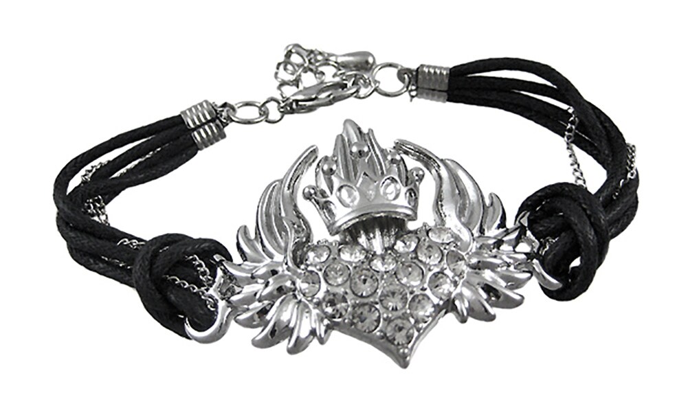 Rhinestone Crowned Winged Heart Cord Bracelet | Michaels