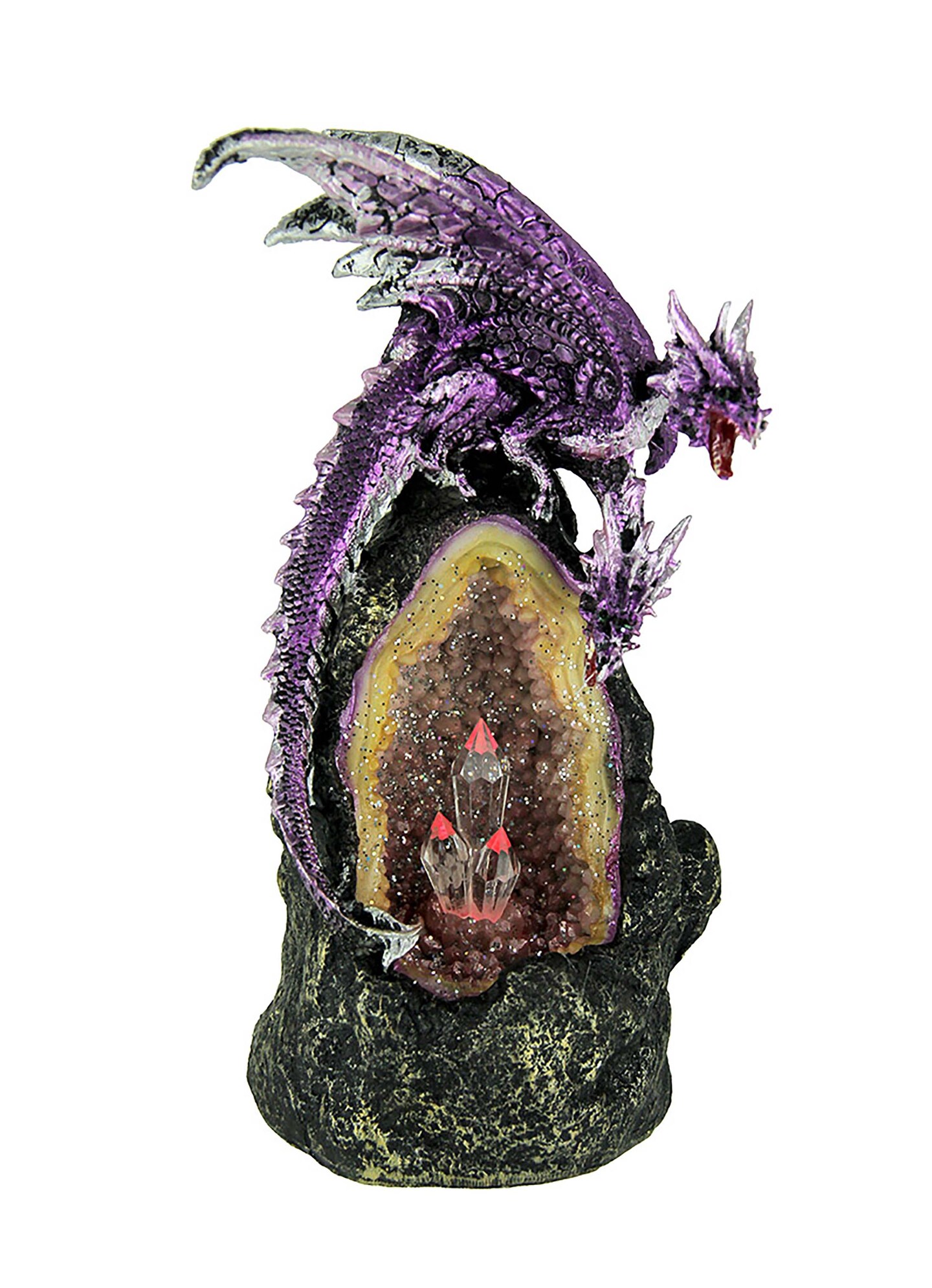 Purple 2 Headed Dragon On LED Geode Crystal Stone Statue | Michaels
