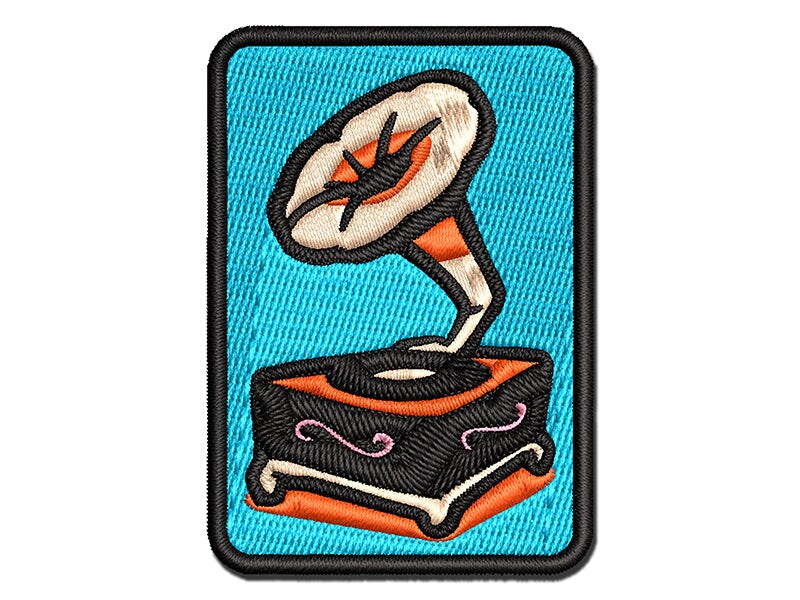 Gramophone Antique Record Player Multi-Color Embroidered Iron-On or ...