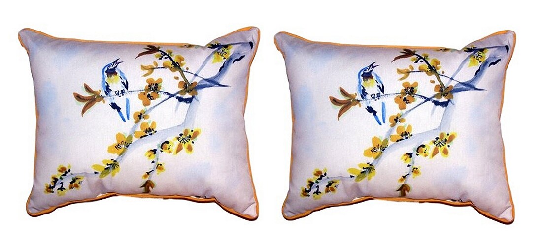 Pair of Betsy Drake Bird & Forsythia Large Pillows 16 Inch X 20 Inch ...