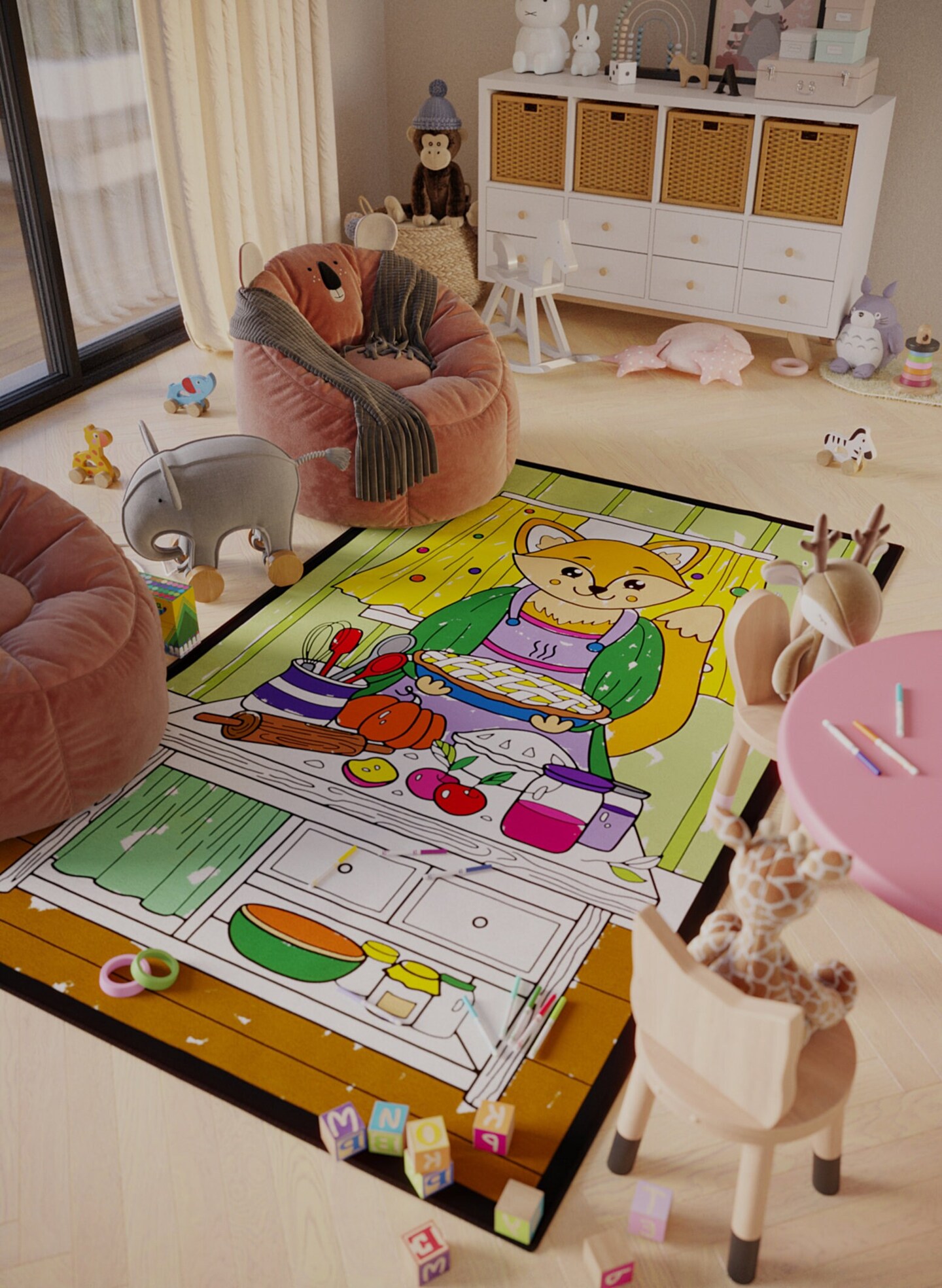 Woodland Nursery Animals Coloring Rug Washable Markers Gift For Kids ...