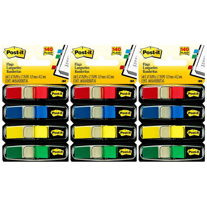 Flags, Assorted Primary Colors, .47 in. Wide, 35 Flags/Dispenser, 4 ...