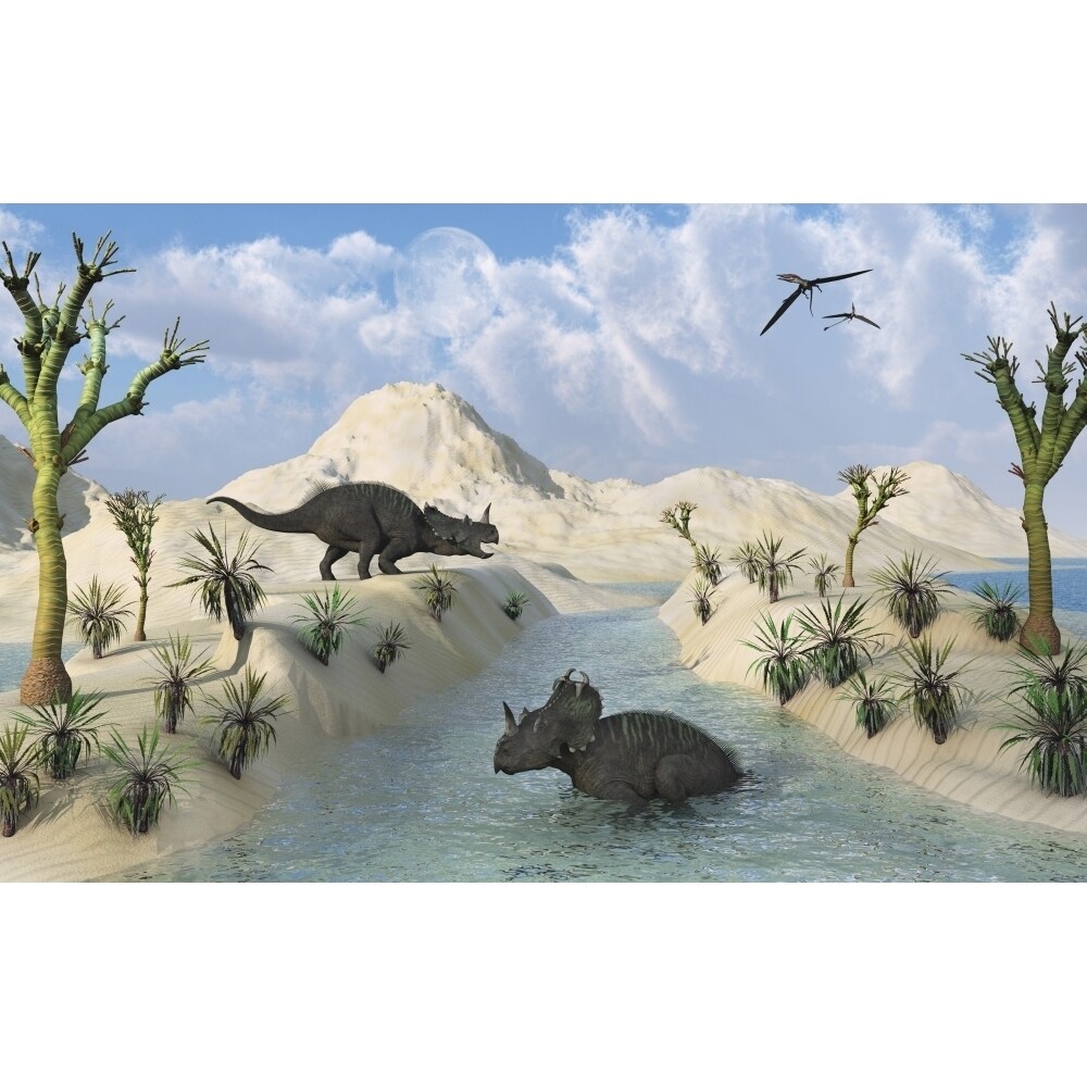 Posterazzi Centrosaurus dinosaurs relaxing in a Cretaceous landscape ...