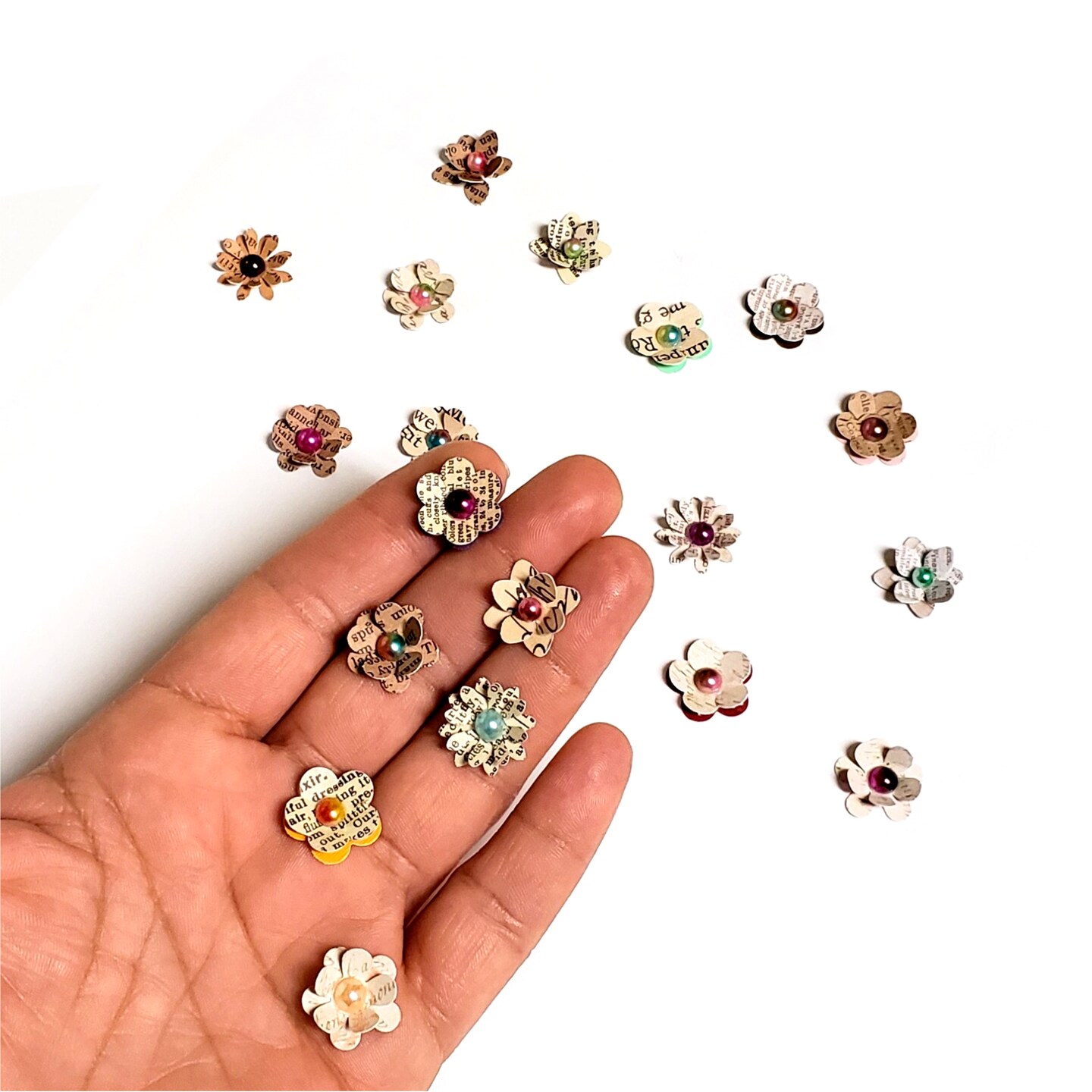 Small Paper Flower Embellishments, Tiny Flowers With Bead Centers ...