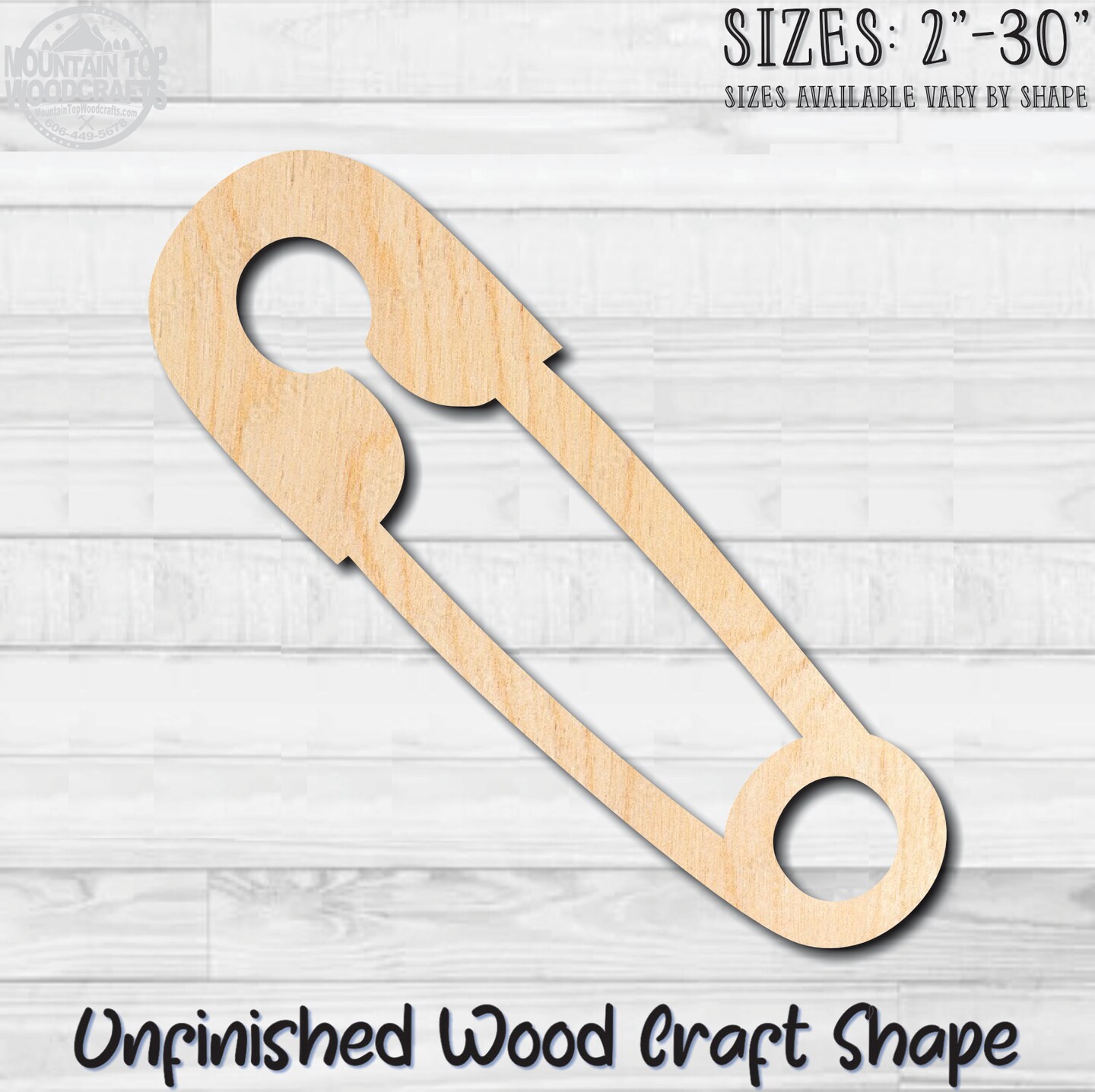 Closed Safety Pin Sewing Unfinished Wood Shape Blank Laser Engraved ...