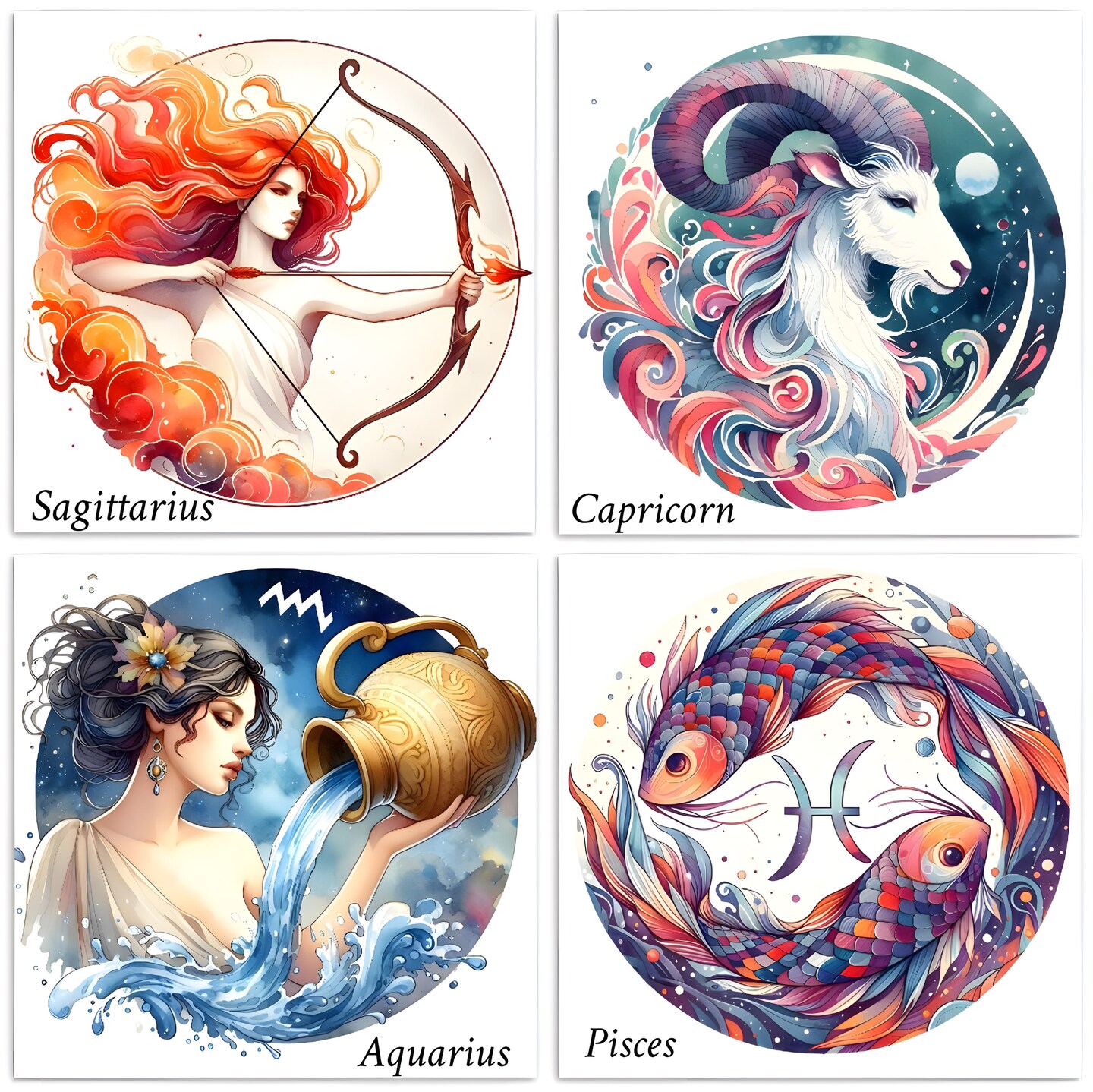 Matched Set of Astrology Cards, All Signs, Thank You Cards, Birthday ...