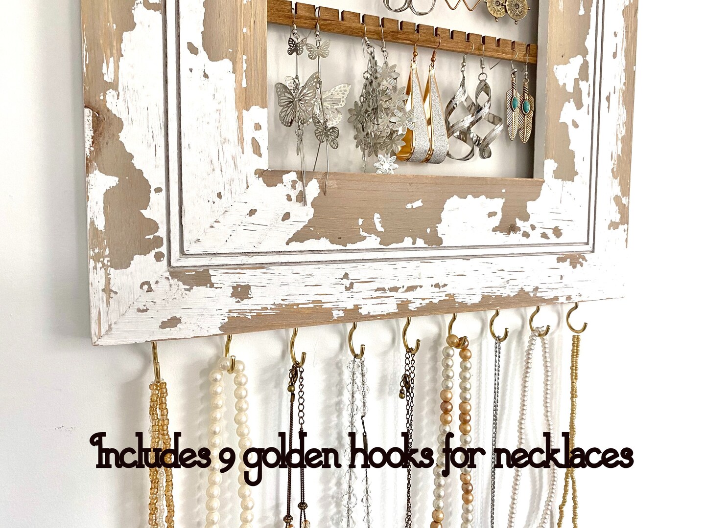 Rustic Distressed Jewelry Display Reclaimed Barn Wood Earring Organizer Custom Jewelry Holder Hanging Earring Organizer Farmhouse Style MakerPlace by Michaels