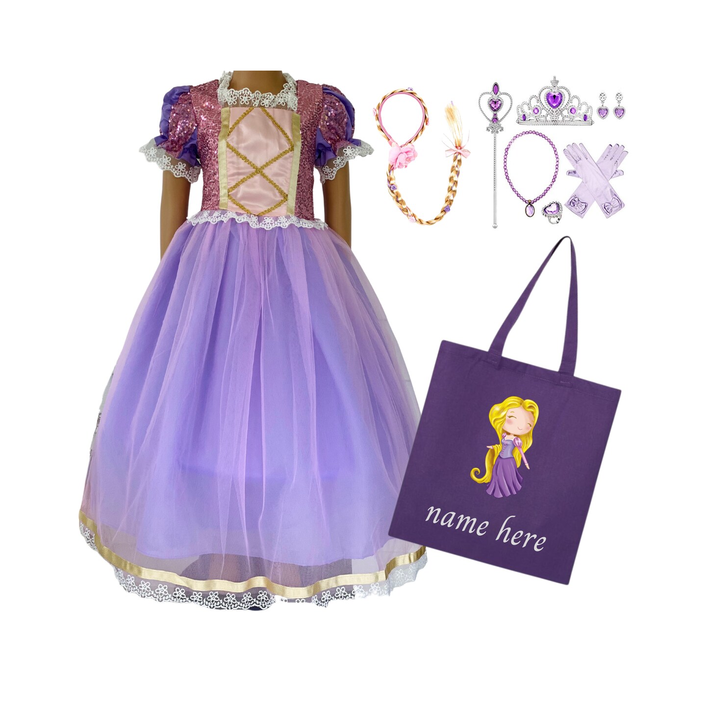 Rapunzel inspired dress, Tangled Dress, Accessories and Tote bag ...