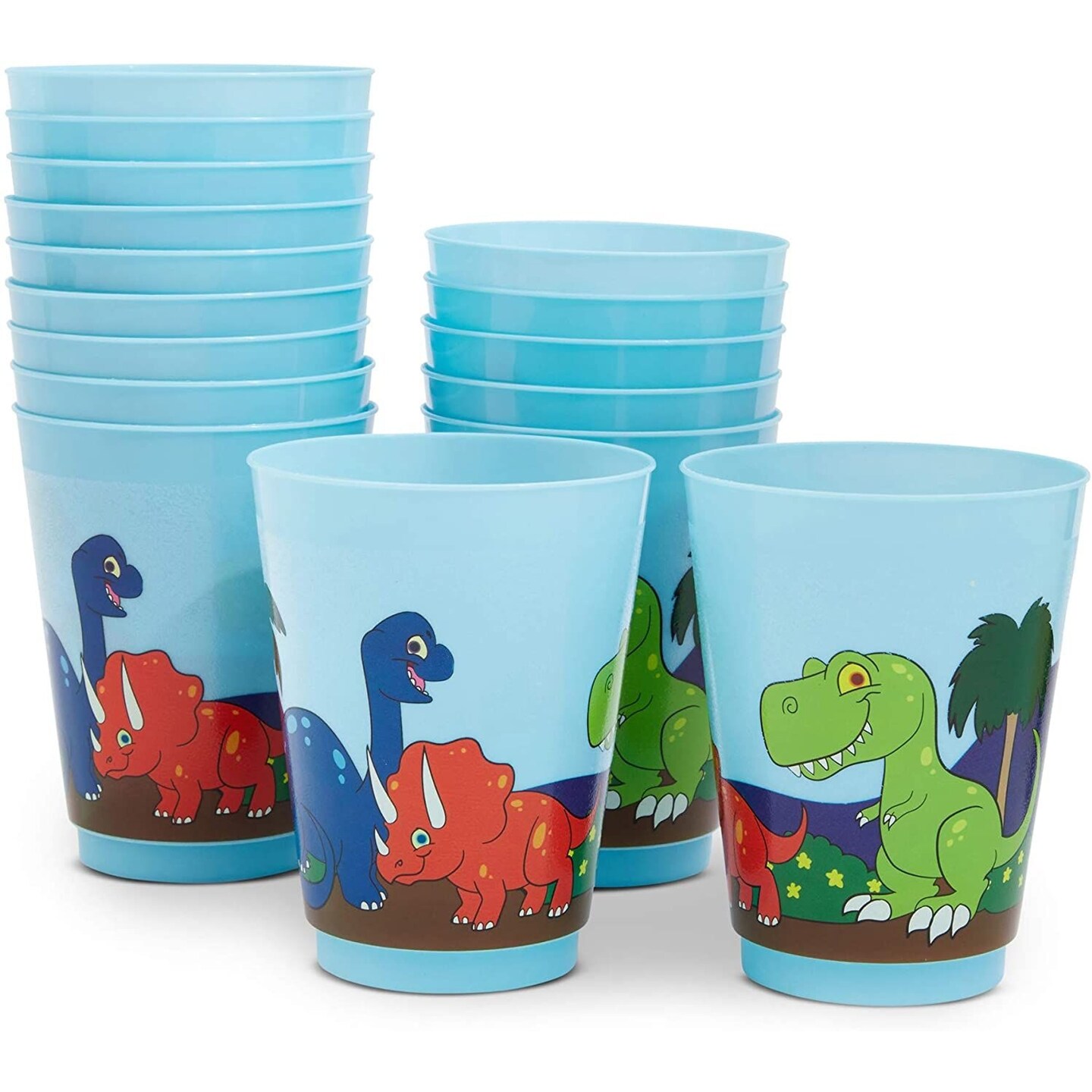 16 Pack Plastic Dinosaur Cups for Kids, Cartoon Dino Party Favors for ...
