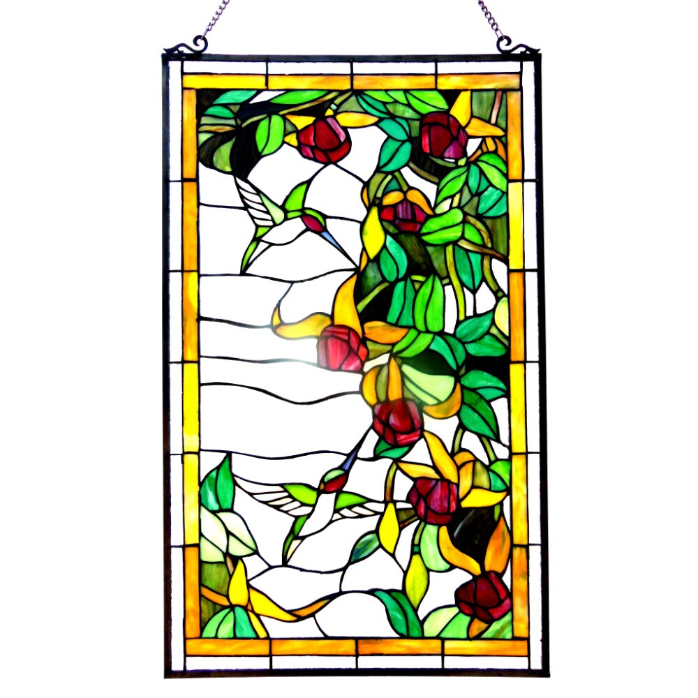 CHLOE Lighting 20 Inch Glass Window Panel with Hummingbird Design ...