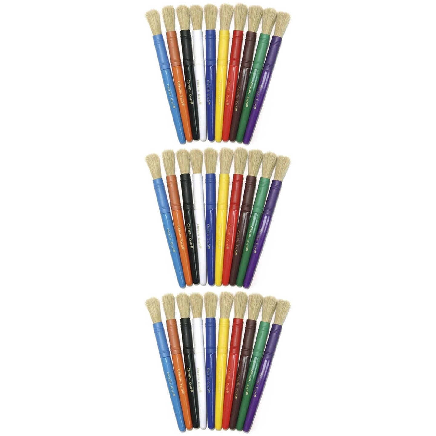 Beginner Paint Brushes, 10 Assorted Colors, 7" Long, 10 Per Pack, 3 ...