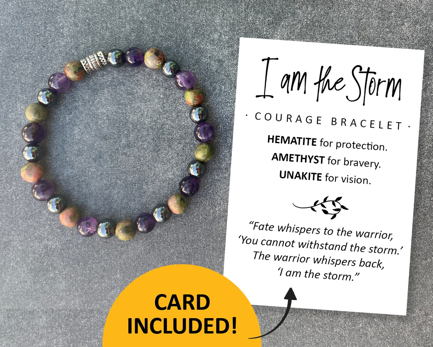 I am the Storm bracelet, courage bracelets, Hematite, Amethyst, Unakite ...