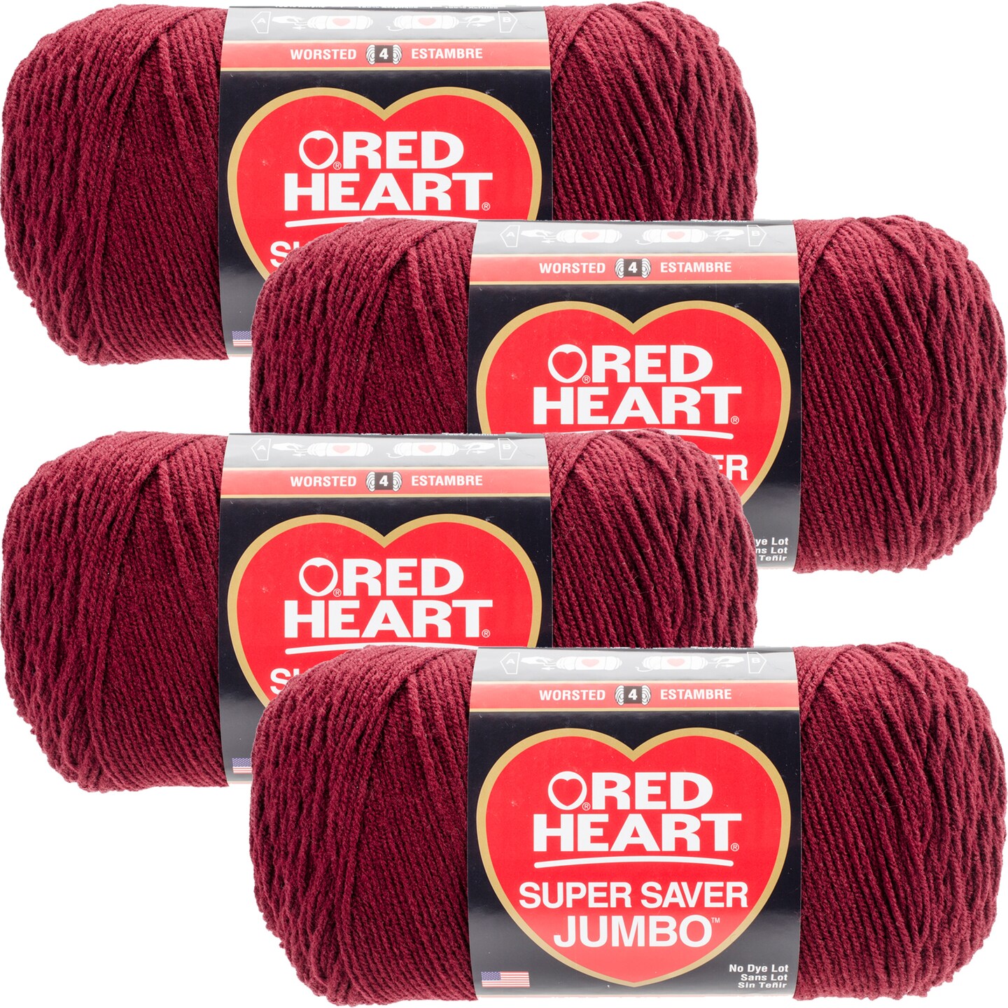 Multipack of 4 - Red Heart Super Saver Jumbo Yarn-Claret, Count: 4 ...