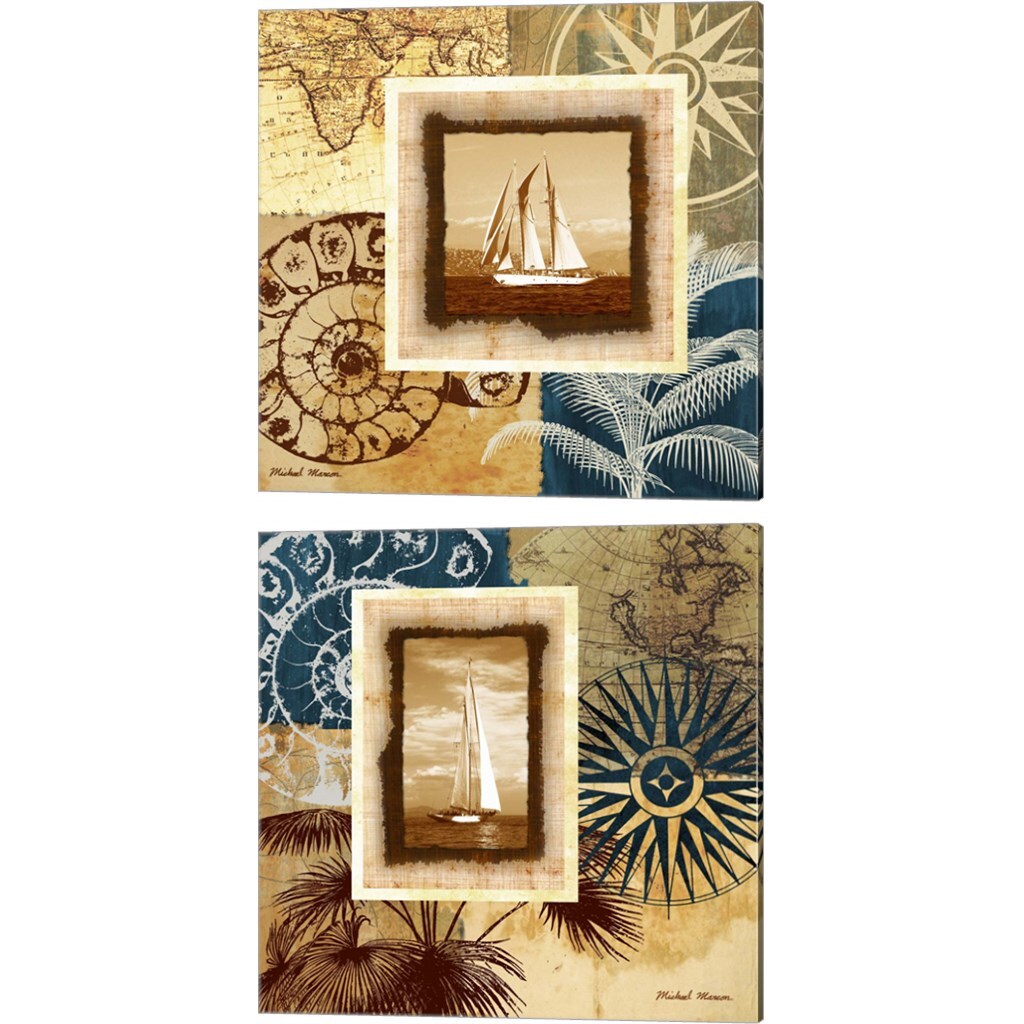 Sailing the Seas by Michael Marcon 14" x 14" Canvas Wall Art (Set of 2 ...