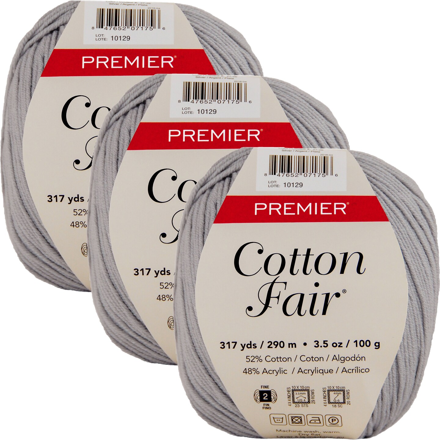 Multipack of 3 - Premier Yarns Cotton Fair Solid Yarn-Silver | Michaels