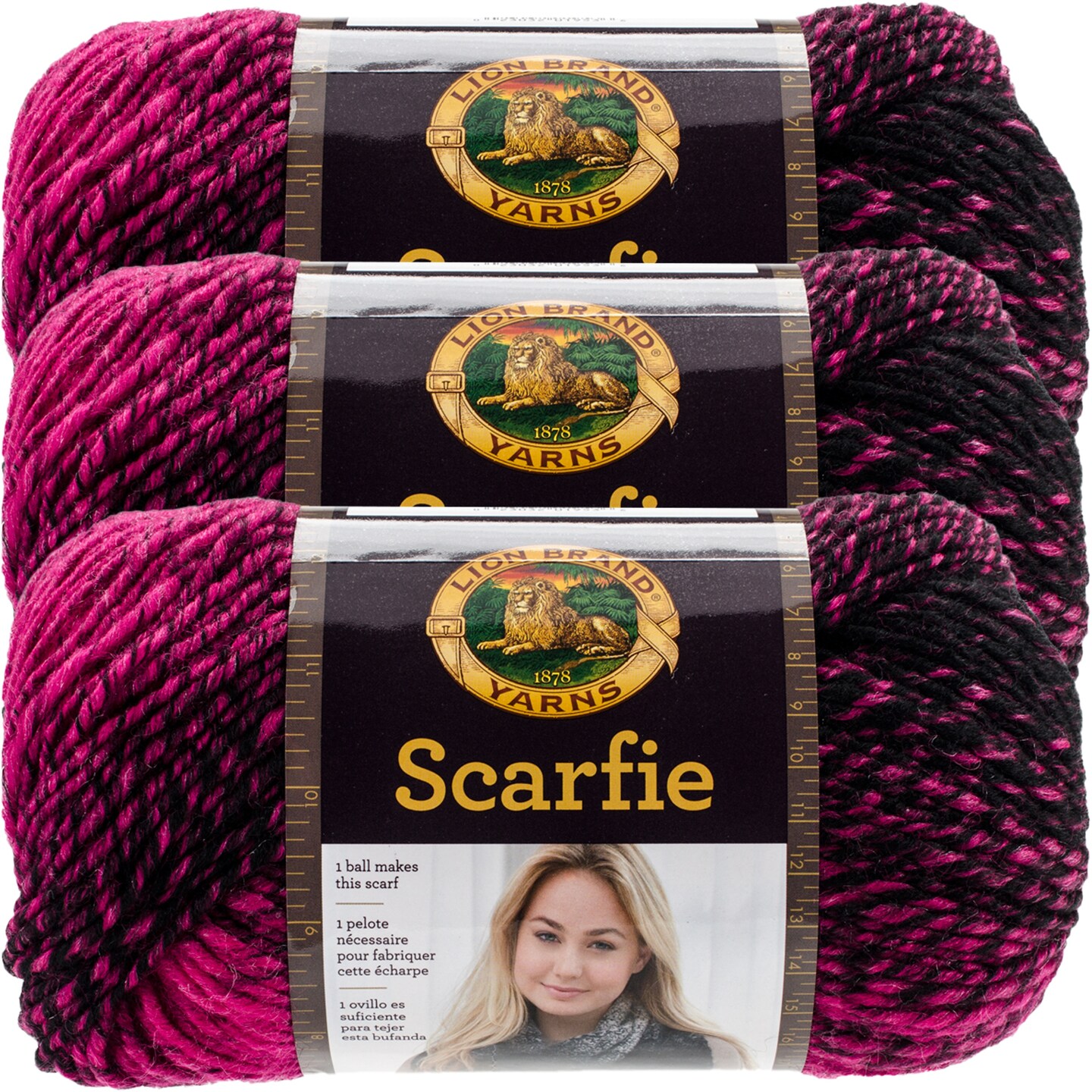 (3 Pack) Lion Brand Scarfie Yarn - Black/Hot Pink | Michaels