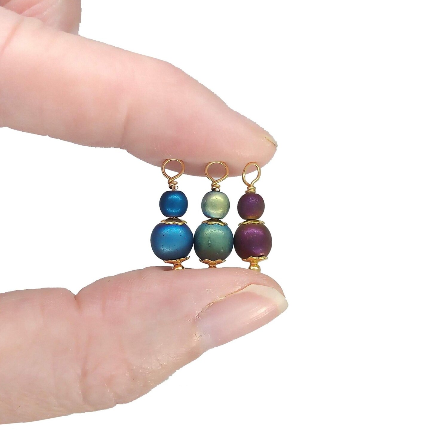 Pretty Purple Blue & Green Fancy Bead Dangles, with Gold-Plated Wire ...