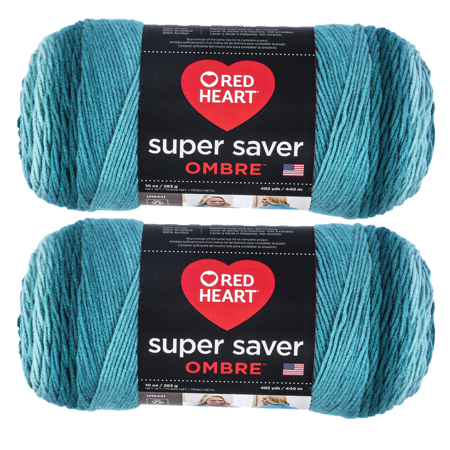 Red Heart Super Saver Jumbo Deep Teal Ombre Yarn - 2 Pack of 283g/10oz ...