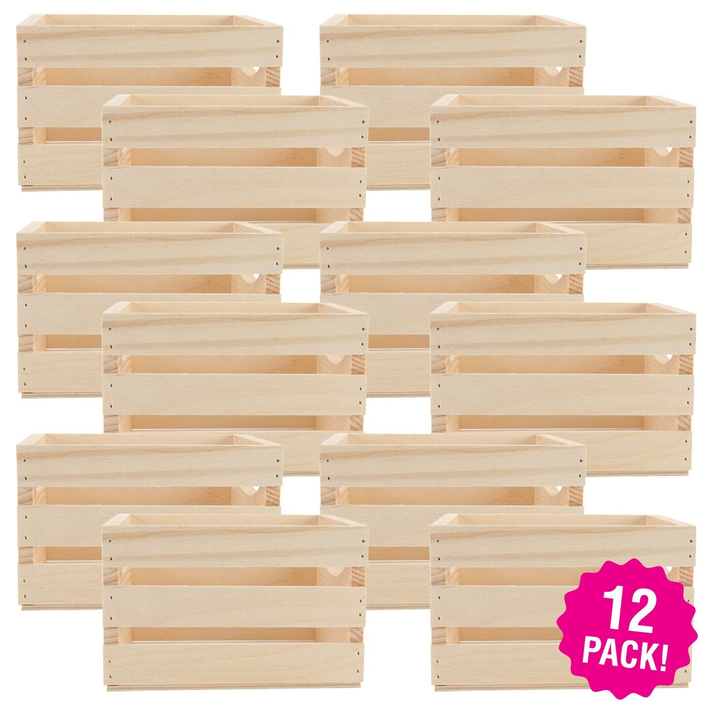 Multipack of 12 - Walnut Hollow Mini Wooden Crate W/Handles-6.5"X5.3"X4 ...