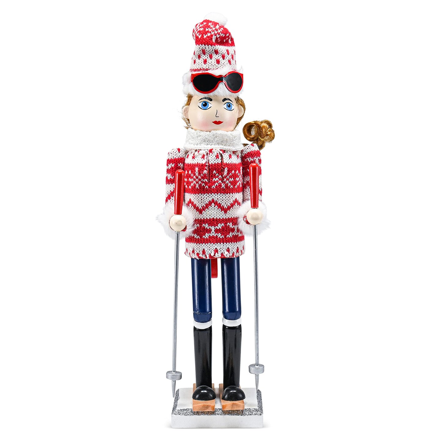 Ornativity Christmas Woman Skier Nutcracker – Red and White Wooden Nutcracker Woman with Ugly ...