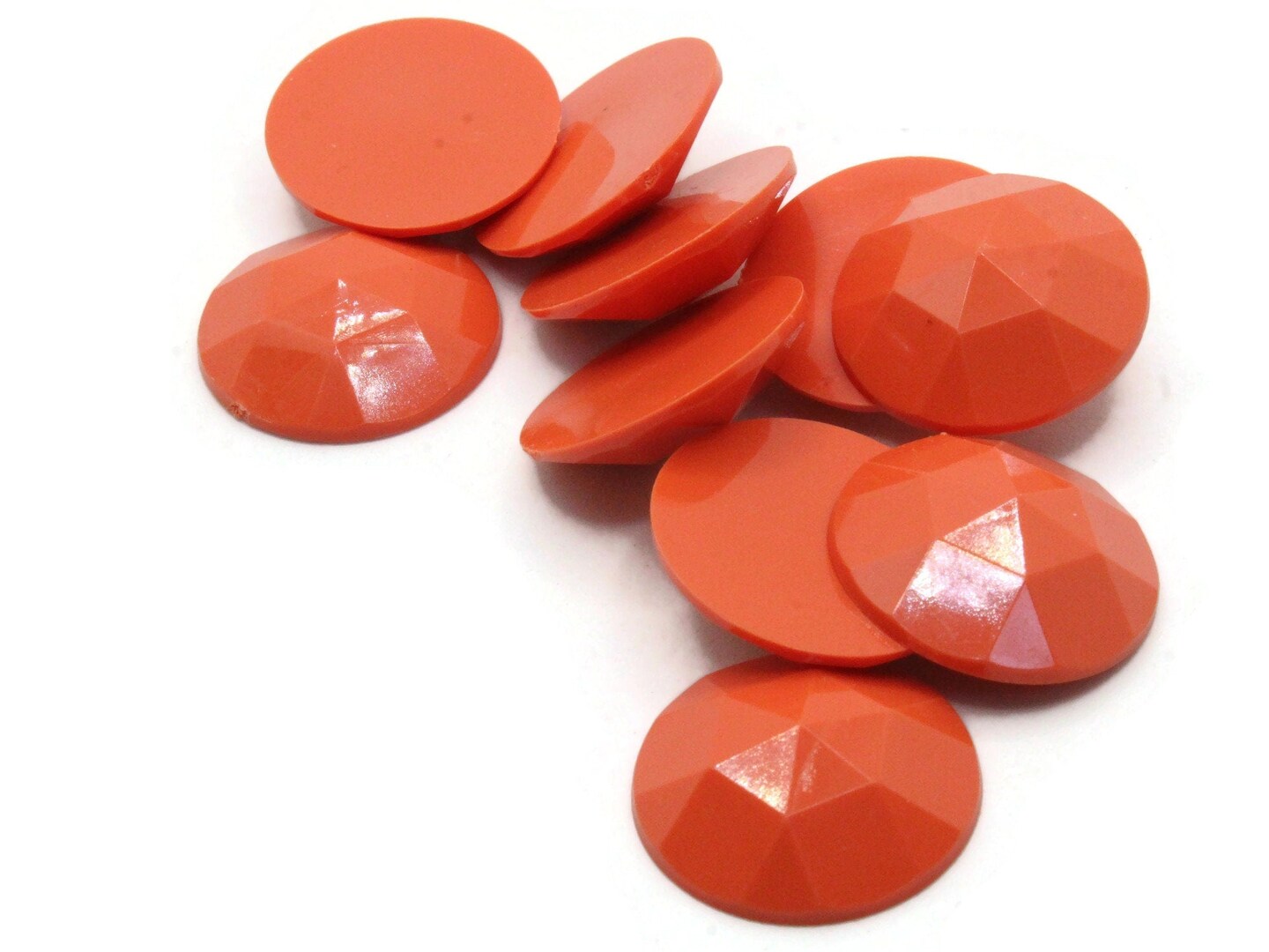 10 24mm Faceted Round Orange Flatback Vintage West Germany Plastic ...