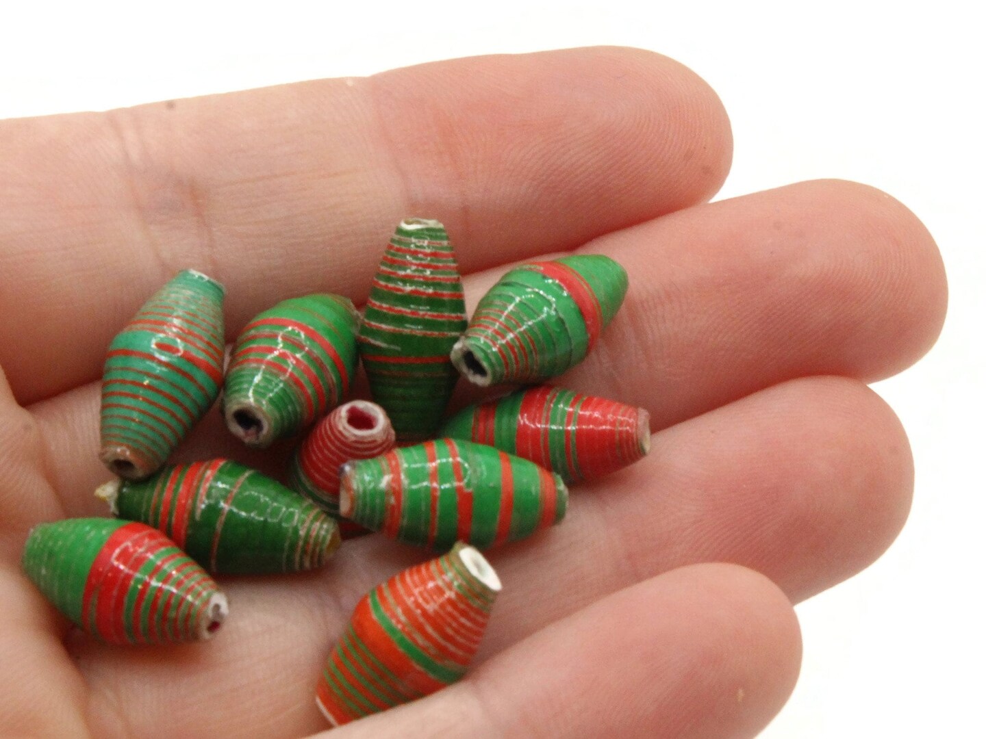 10 14mm Green and Red Striped Ugandan Paper Beads | Michaels