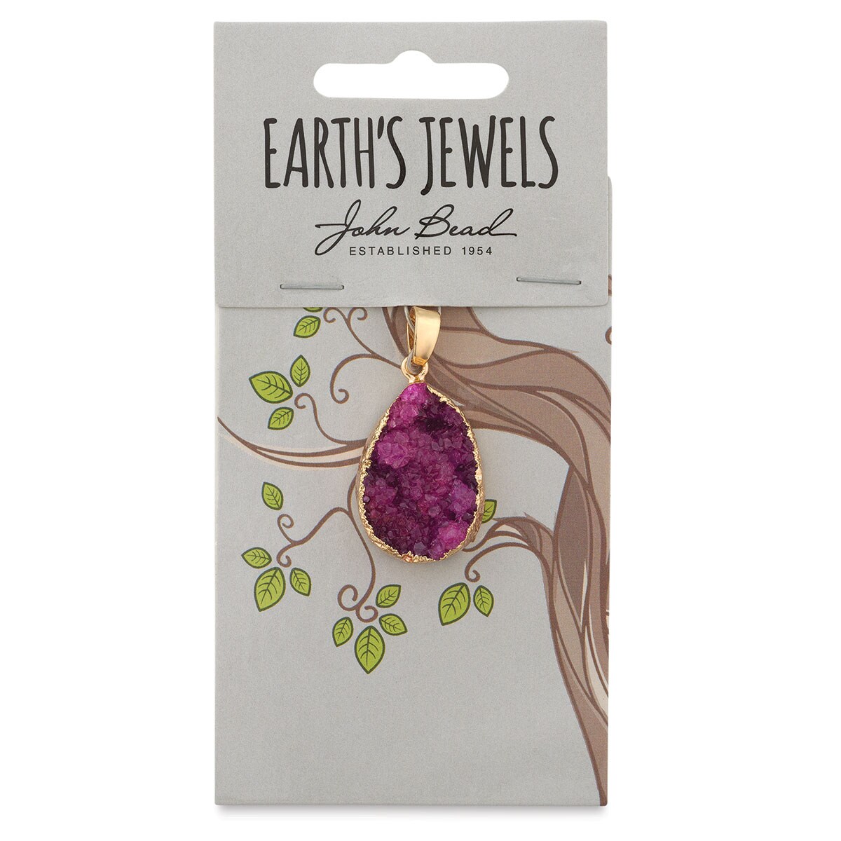 John Bead Earth's Jewels Semi-Precious Pendant - Fuchsia, 21 mm | Michaels