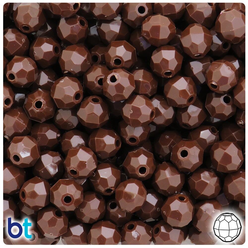 BeadTin Chocolate Opaque 10mm Faceted Round Plastic Craft Beads (225pcs ...