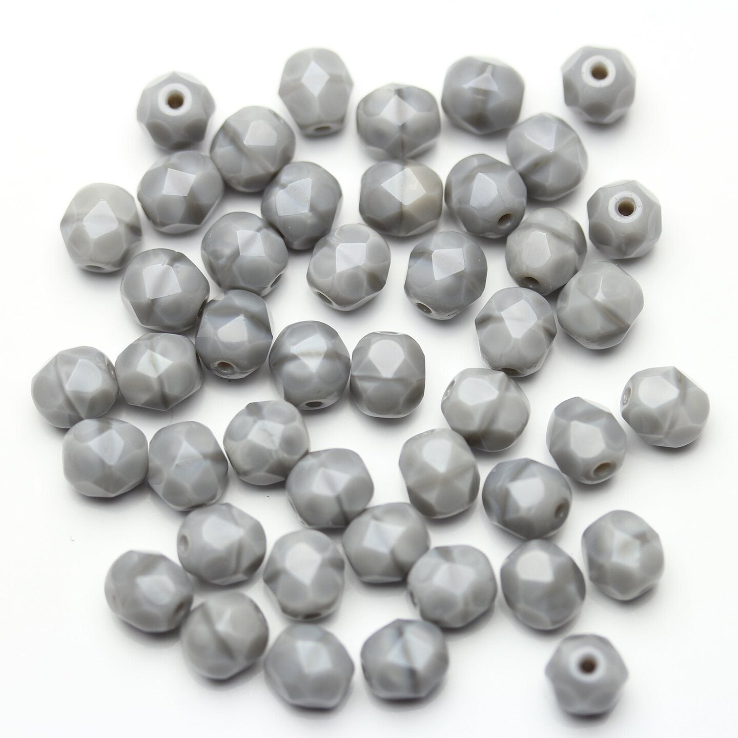 Opaque Grey Glass Czech Round Fire Polished Faceted 6mm | Michaels