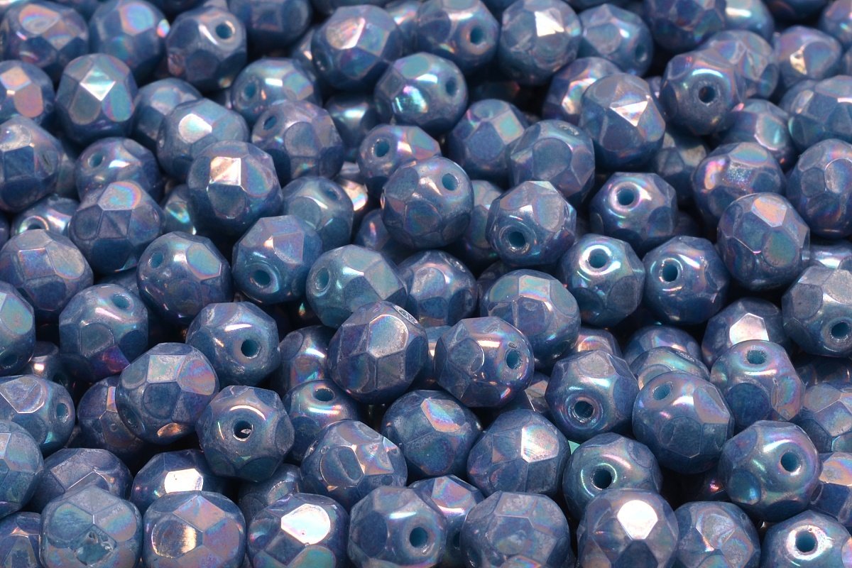 6mm Czech Fire Polish Round Bead, Turquoise Blue Nebula, 50 pieces ...