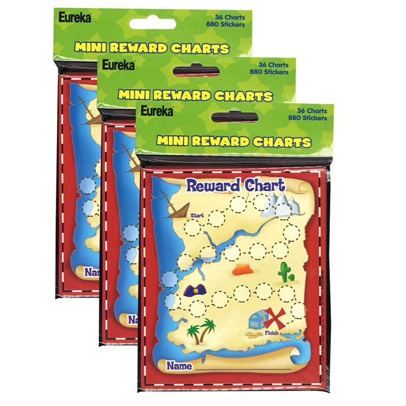 Treasure Hunt Mini Reward Charts With Stickers, 36 Charts Per Pack, 3 ...