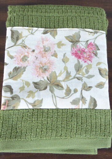 Handmade Spring towel Green with Peach and Green Accents Cotton Terry ...
