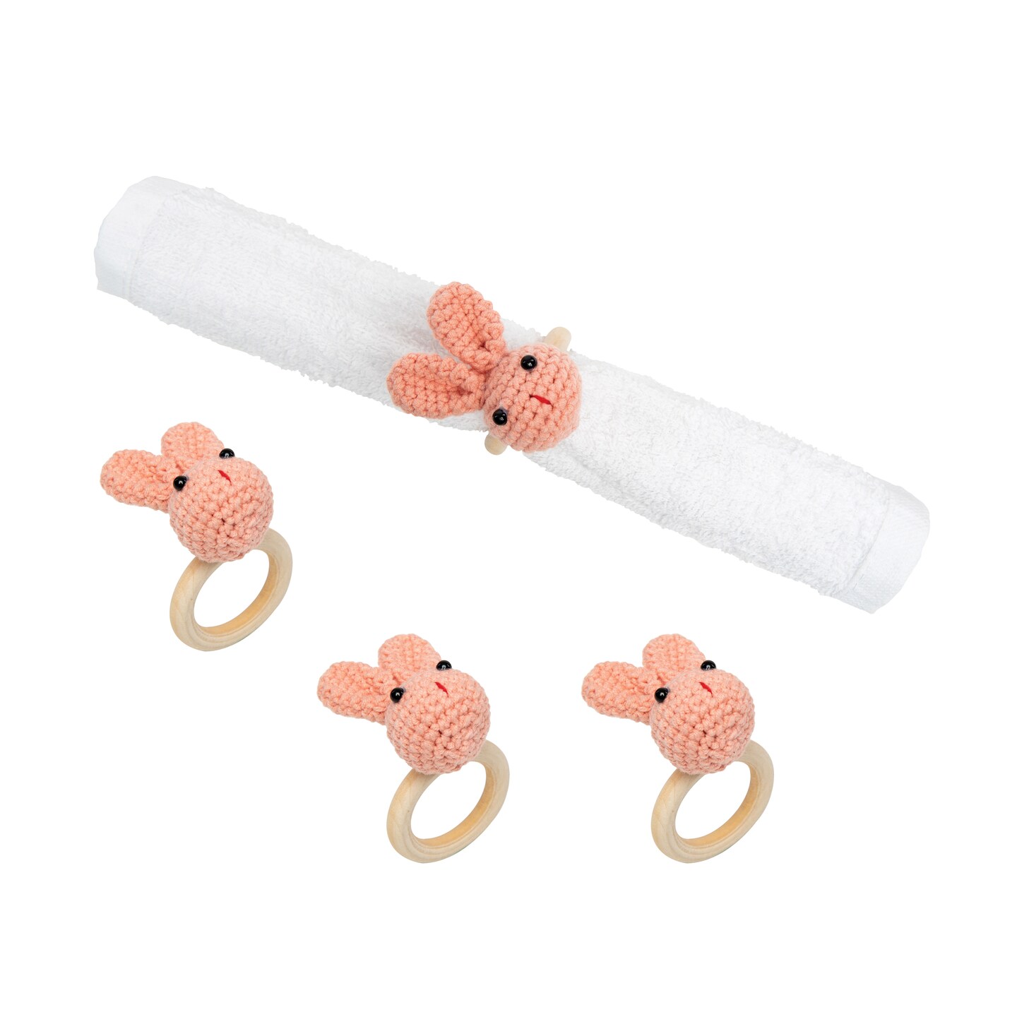 Easter Pink Knitted Bunny Rabbit Napkin Rings, Set of 4 | Michaels