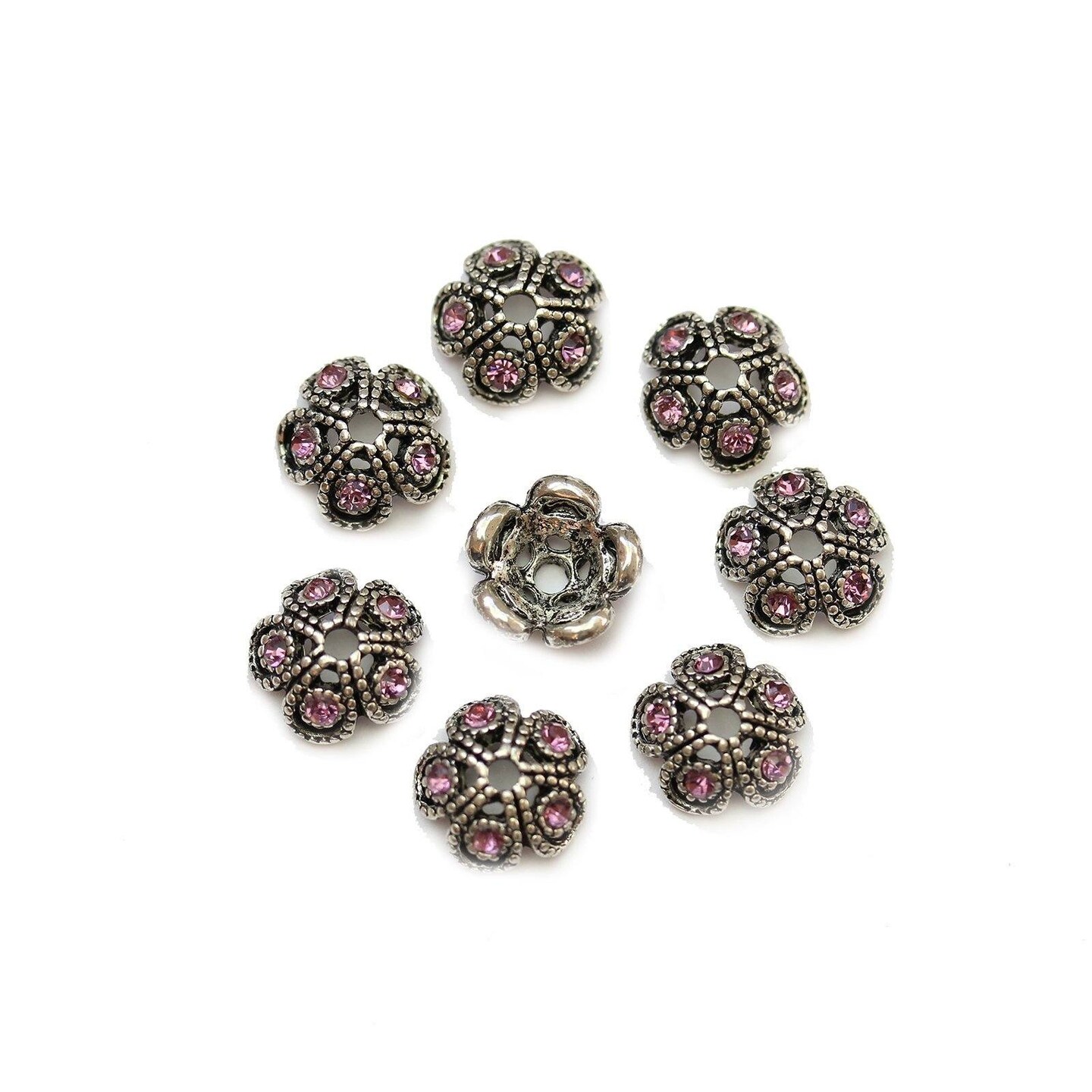 Silver Plated Zinc Alloy Bead Cap with Purple Rhinestones 11mm | Michaels