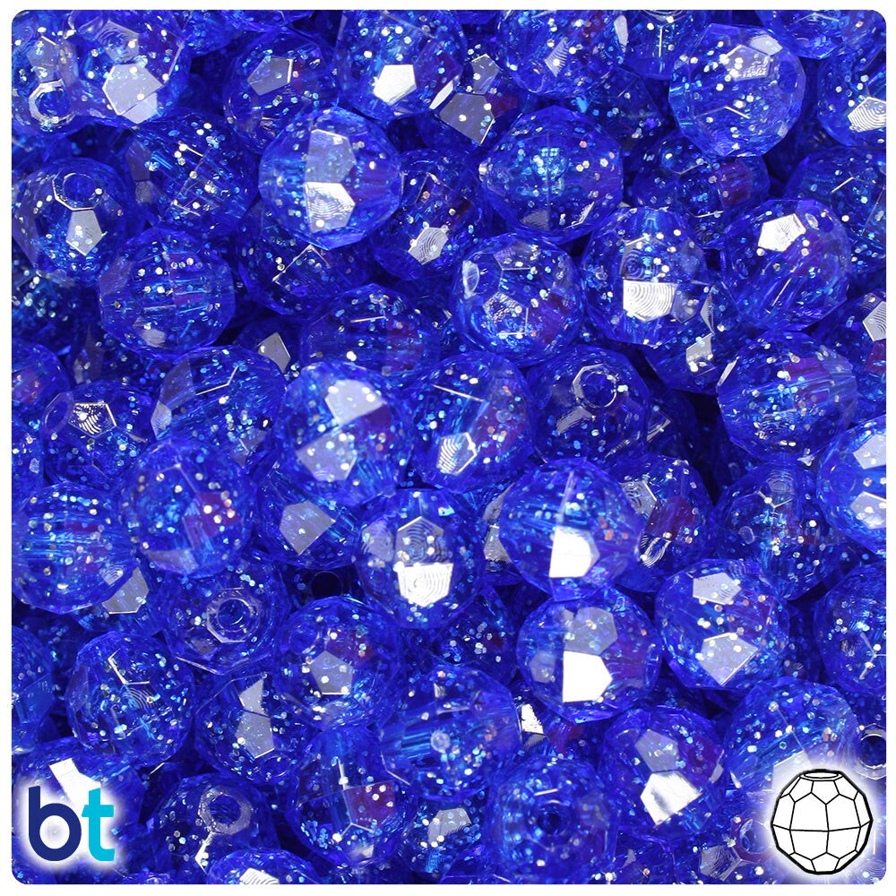 BeadTin Dark Sapphire Sparkle 10mm Faceted Round Plastic Craft Beads ...