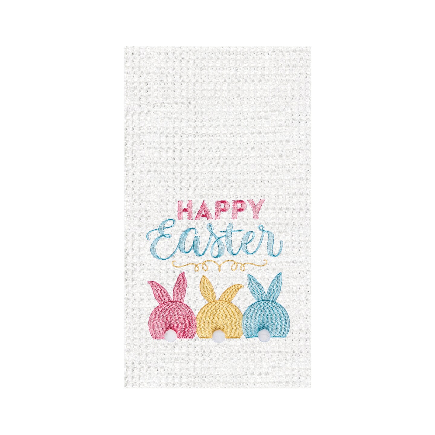 Pink Blue & Yellow Easter Bunnies Bunny Rabbits Embroidered Waffle ...