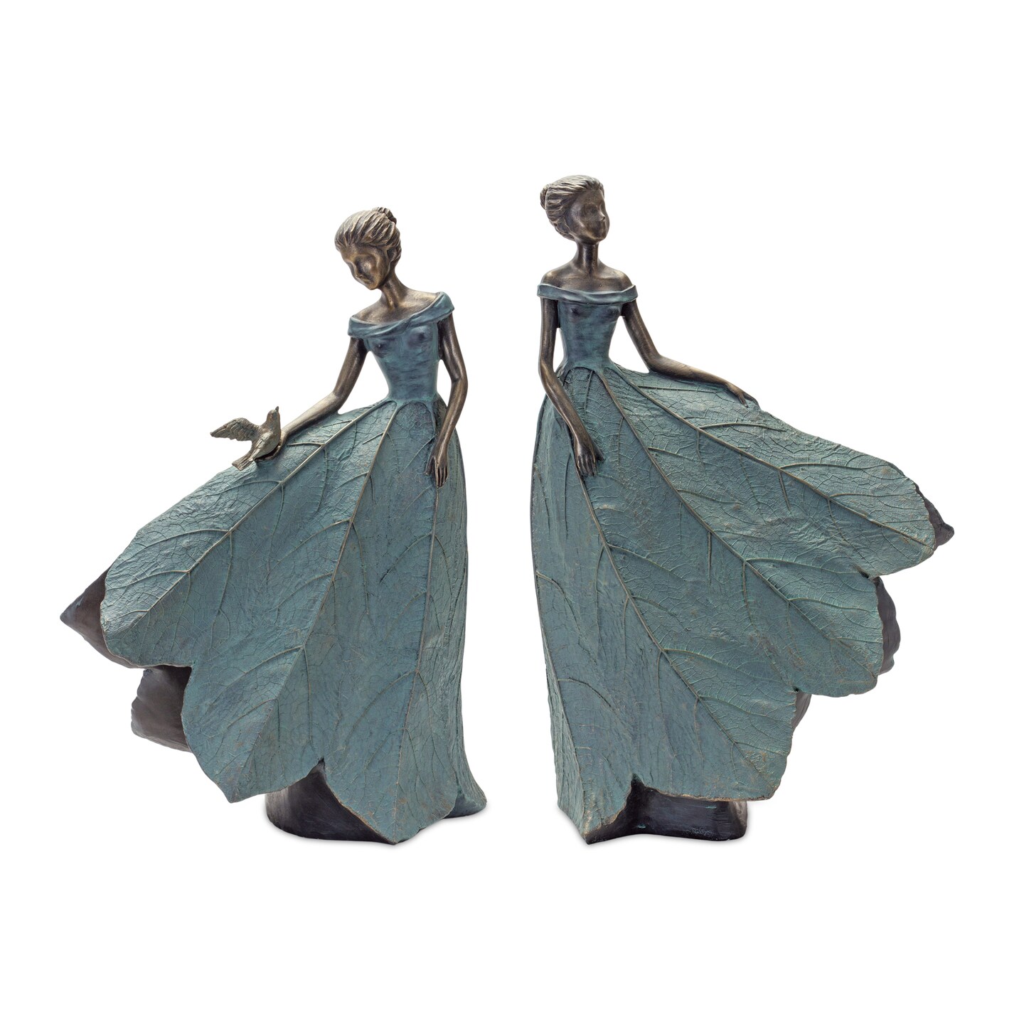 Melrose Garden Tabletop Figurines - 19.25"- Blue and Bronze - Set of 2 ...