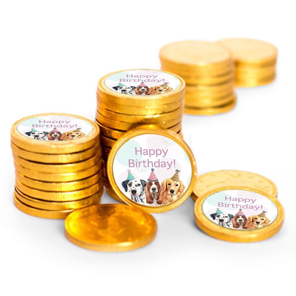84 Pcs Dogs Kid's Birthday Candy Party Favors Chocolate Coins with Gold ...