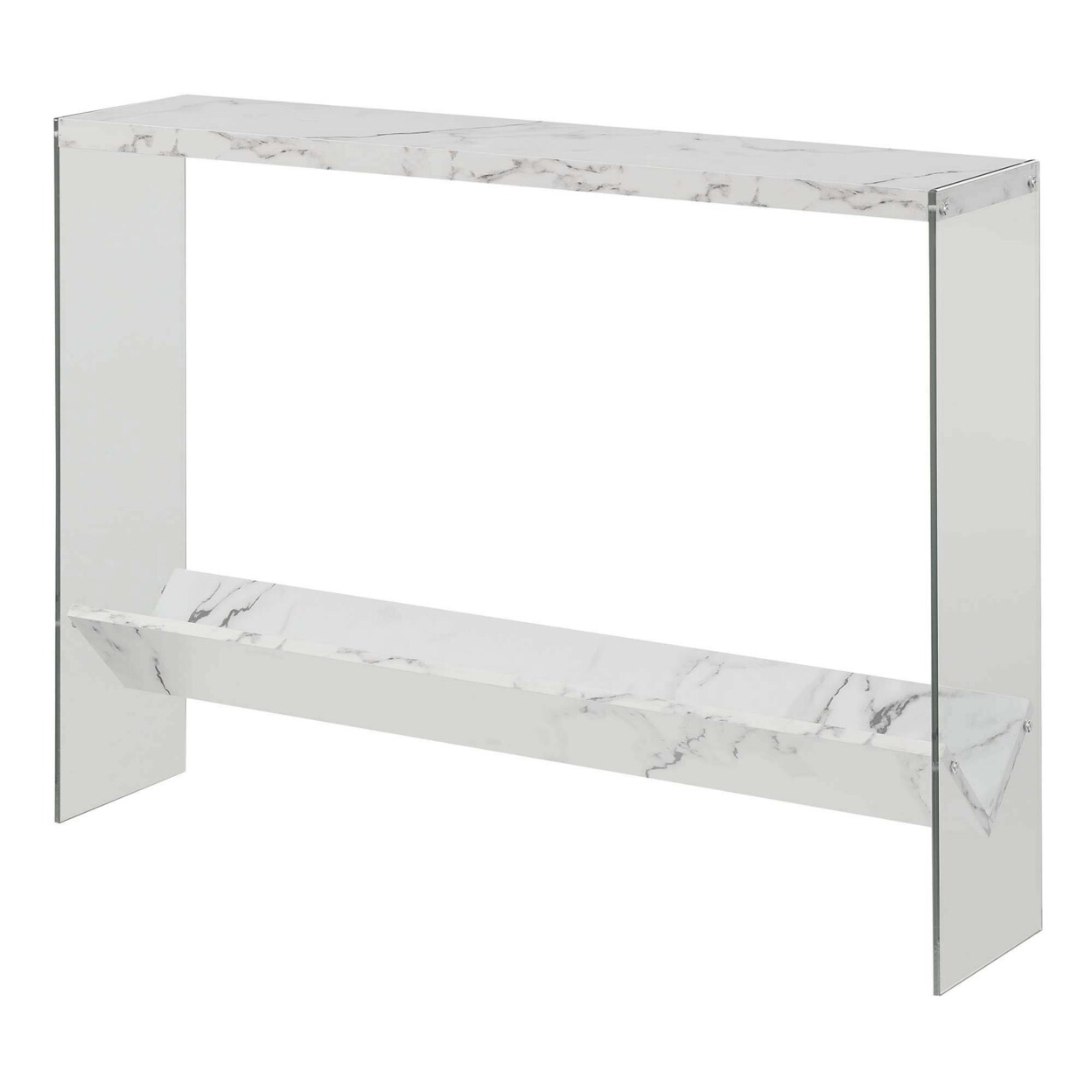 Convenience Concepts SoHo V Console Table with Shelf, White Faux Marble ...