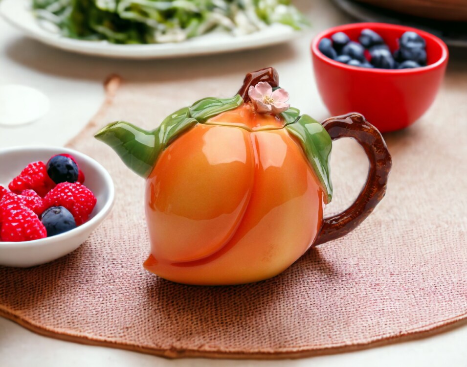 Ceramic Peach Teapot, Gift for Her, Gift for Mom, Tea Party Décor, Café ...
