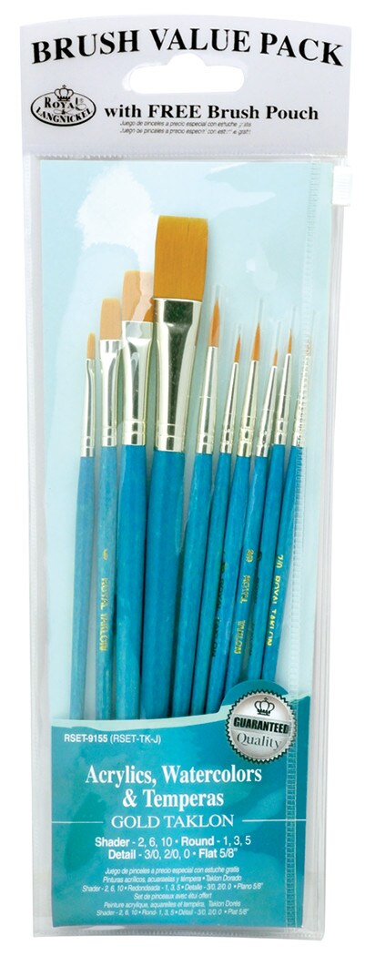 Royal Brush Zip N' Close 10-Brush Set, Golden Taklon | Michaels